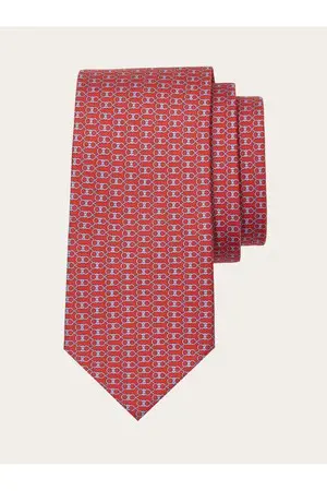 FERRAGAMO Gancini Print Silk Tie - Red
