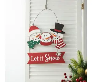 GLITZHOME 12.75'h Wooden Christmas Snowman Fami Ly Wall Decor - One-color