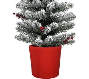 HAUTE DECOR 5' Prelit Flocked Berry Pencil Pott Ed Tree