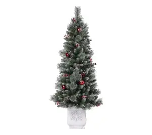 HAUTE DECOR 4.5' Prelit Frosted Ithica Pine Pot Ted Tree - One-color