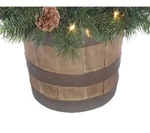 HAUTE DECOR 4' Prelit Whiskey Barrel Potted Tre E