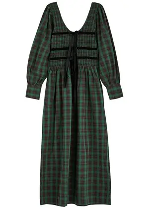 DAMSON MADDER Elle Checked Cotton Midi Dress