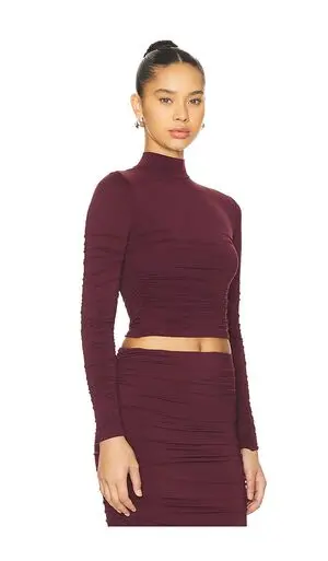 SEROYA Dulcie Long Sleeve Ruched Mock Neck Top - Merlot