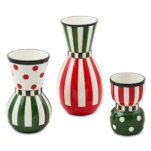 MACKENZIE-CHILDS Red & Green Ceramic Vases, Set Of 3