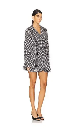 Norma Kamali Oversized Shirt Flared Mini Dress - Large Houndstooth