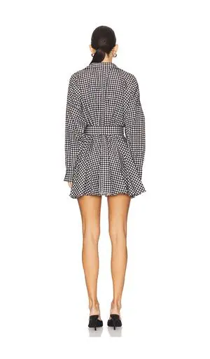 Norma Kamali Oversized Shirt Flared Mini Dress - Large Houndstooth