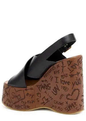 Chloé Leather Platform Wedge Sandals - Black