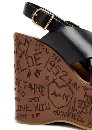Chloé Leather Platform Wedge Sandals - Black