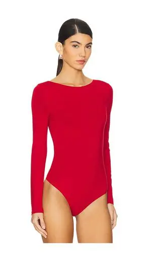 SANS FAFF Long Sleeve Bodysuit With Open Lace-up Back - Red