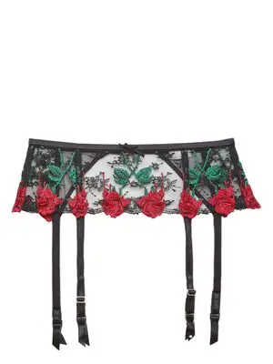 FLEUR DU MAL Vampire Rose Embroidered Garter Belt - Black