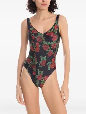 AMIR SLAMA Rose-print One-piece Swimsuit