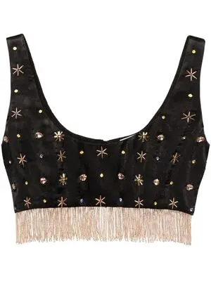 FORTE_FORTE Fringed Bead-embellished Crop Top