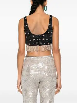 FORTE_FORTE Fringed Bead-embellished Crop Top