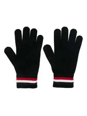 Moncler Tricolour-stripe Wool Gloves - Black
