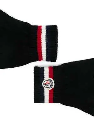 Moncler Tricolour-stripe Wool Gloves - Black