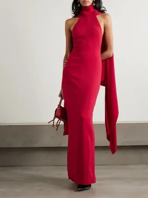 Solace London Emerson Draped Halterneck Gown - Red
