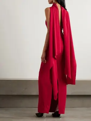Solace London Emerson Draped Halterneck Gown - Red