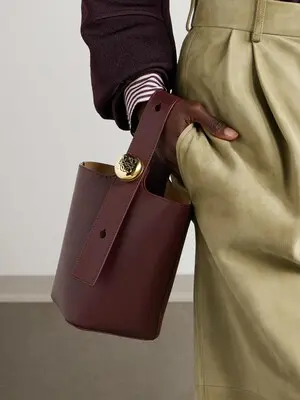 Loewe Pebble Mini Leather Bucket Bag - Burgundy