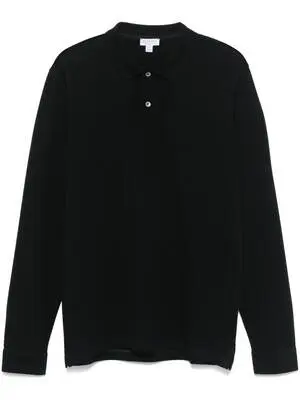Sunspel Piqué Long-sleeves Polo Shirt - Black