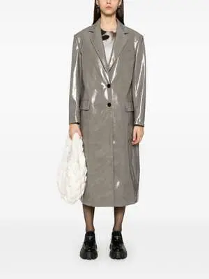 MSGM Faux-leather Long Coat - Grey