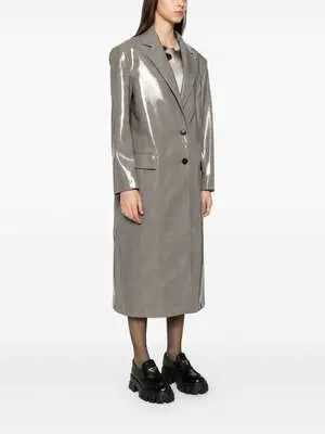 MSGM Faux-leather Long Coat - Grey
