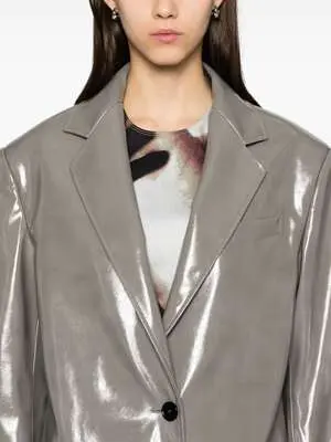 MSGM Faux-leather Long Coat - Grey