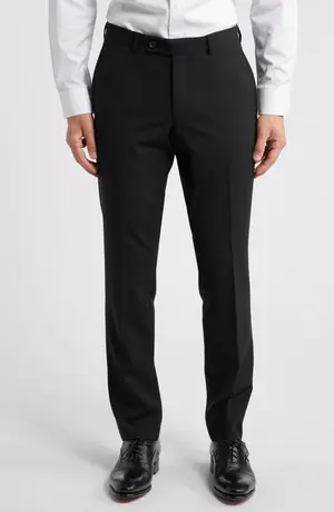 JACK VICTOR Patrick Flat Front Stretch Wool Dress Pants - Black