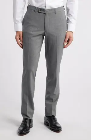 JACK VICTOR Patrick Flat Front Stretch Wool Dress Pants - Medium Grey