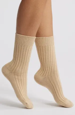 CASA CLARA Ribbed Cotton-blend Crew Socks - Beige