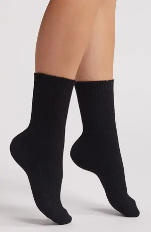 CASA CLARA Ribbed Cotton-Blend Crew Socks Black