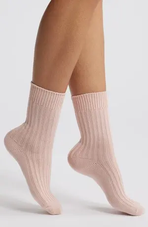 CASA CLARA Ribbed Cotton-blend Crew Socks - Blush