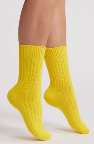 CASA CLARA Ribbed Cotton-Blend Crew Socks Canary