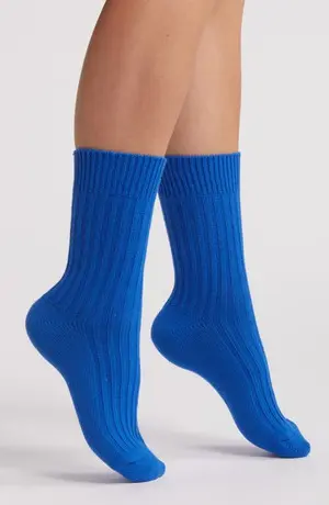 CASA CLARA Ribbed Cotton-Blend Crew Socks Cobalt