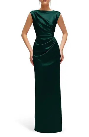 After Six Pleated Cap-sleeve Charmeuse Gown - Evergreen