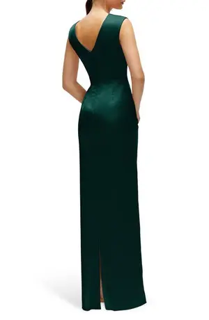 After Six Pleated Cap-sleeve Charmeuse Gown - Evergreen