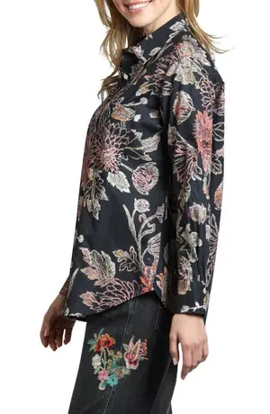 APNY Boyfriend Poplin Button-up Shirt - Black Multi