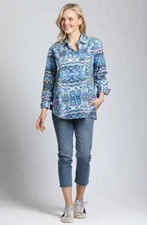 APNY Boyfriend Poplin Button-up Shirt - Blue Multi