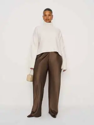 REFORMATION Gale Satin Trousers - Brown