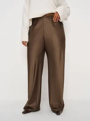 REFORMATION Gale Satin Trousers - Brown
