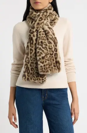 Apparis Kai Print Pluche™ Faux Fur Pull-through Scarf - Light Leopard