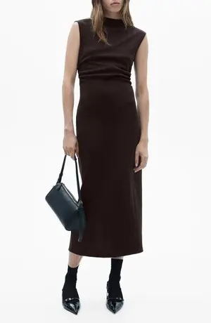 Mango Gathered Herringbone Stitch Knit Dress