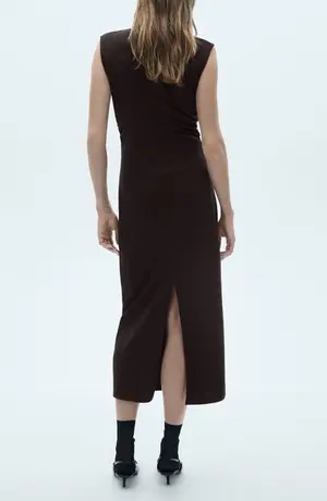 Mango Gathered Herringbone Stitch Knit Dress