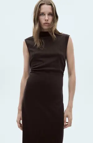Mango Gathered Herringbone Stitch Knit Dress