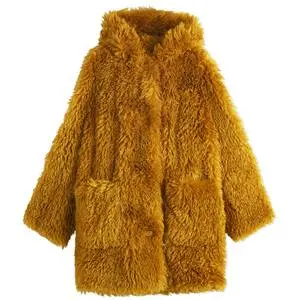 STAND STUDIO Midi Faux Fur Hooded Coat