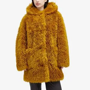 STAND STUDIO Midi Faux Fur Hooded Coat