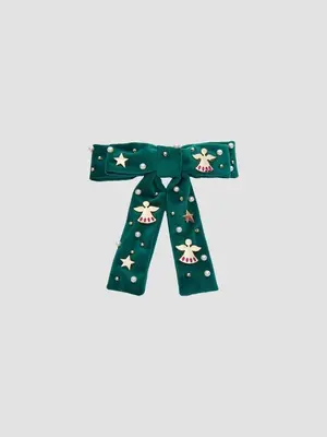 Lele Sadoughi Antoinette Angel Bell Bow Barrette - Forest Green