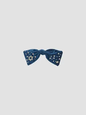 Lele Sadoughi Paloma Embellished Velvet Bow Barrette - Navy