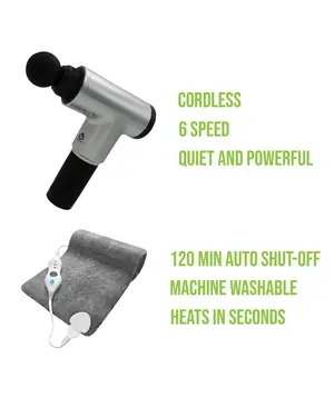 PURSONIC Ultimate Muscle Recovery & Pain Relief Bundle: 6 Speed Massage Gun & Electric Heating Pad - Grey