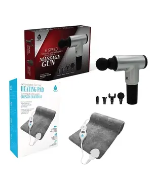 PURSONIC Ultimate Muscle Recovery & Pain Relief Bundle: 6 Speed Massage Gun & Electric Heating Pad Grey