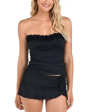 La Blanca Ruffle Bandeau Tankini Top - Black